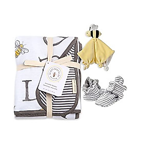 Burt's Bees Baby Unisex Baby Gift Set - Reversible Jersey Blanket, Adjustable Infant Booties & Plush Toy, 100% Organic Cotton Essentials Bundle