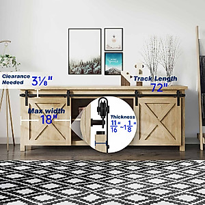 EaseLife 6 FT Cabinet Mini Sliding Double Barn Door Hardware Track Kit,Easy Install,Slide Smoothly Quietly,Apply for Storage Window TV Stand and Other Shielding (No Cabinet)