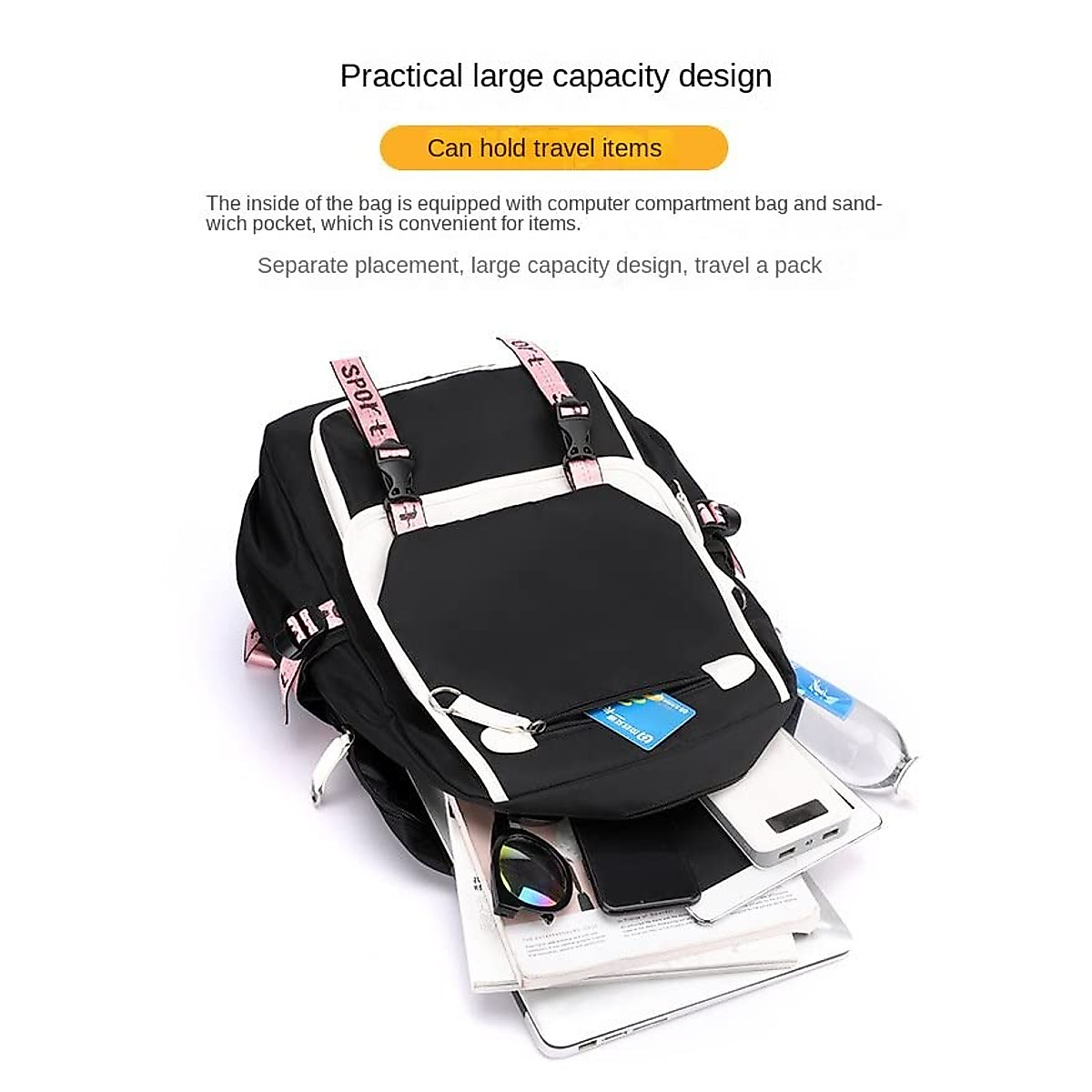 Kaeosroa Kawaii Backpack for School Teen Girls,Cute Travel Daypack Fits 15.6 Inch Laptop Backpack with USB Charging Port Headphone Jack,College School Backpack for Women (color1)