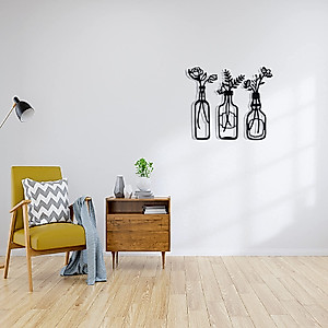 TENGZHEN Set of 3 Metal Vase Flowers Wall Art Metal Flower Wall Art Wall Decor Hanging Iron Wall Sculptures Hanging for Home Bedroom Bathroom Kitchen Garden Outdoor and Indoor Housewarming Gift(Black)