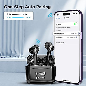 BLISSTEN Wireless Earbuds Bluetooth Headphones 5.3 with Cleaning Pen Tool Touch Control Wireless Charging Case IPX6 Waterproof Earphones in-Ear Noise Cancelling Built-in Mic Deep Bass Sound Black