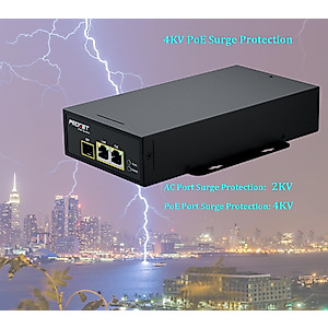 PROCET 60W SFP Fiber PoE Injector Gigabit SFP/ Uplink PoE Power Supply, LAN Multi-Options, IEEE802.3at/bt PoE++, PoE 6KV Surge Protection, Wide Temp -40℉ to 149℉, PT-PSE107GRO-S