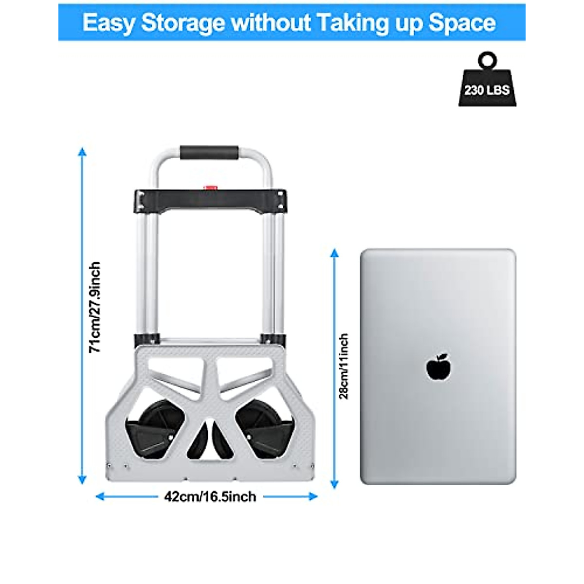 Dolly Cart 230 lbs Folding Hand Truck with 2 Elastic Ropes Portable Steel Folding Cart,Telescoping Handle,Handing Truck for Luggage, Moving, Travel, Shopping, Office Use, 2 Wheels