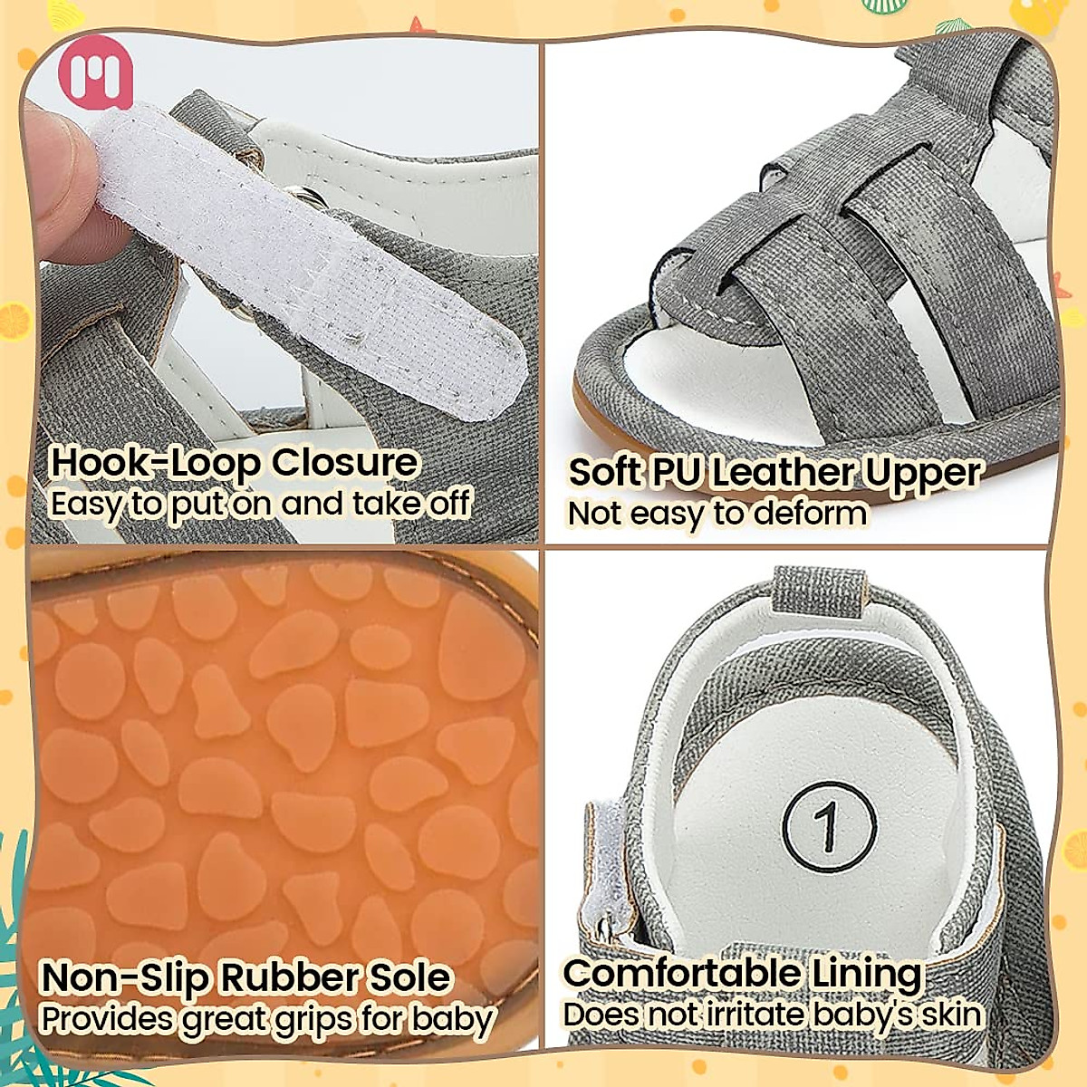 Meckior Baby Infant Boy Girl Sandals Newborn Non-Slip Soft Rubber Sole Sandals for Baby Boys Open-Toe Outdoor Casual Summer First Walkers Shoes
