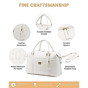 LOVEVOOK Travel Duffle Bag for Women, Leather Carry On Weekender Bag with Toiletry Bag, Cute Overnight Bag Tote Gym Duffel Bag with Wet Pocket for Hospital Yoga Sports Dance White