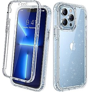 Diaclara Designed for iPhone 13 Pro Max Case [2023 New] Full Body Case with Built-in Touch Sensitive Anti-Scratch Screen Protector, Shockproof Phone Case for iPhone 13 Pro Max 6.7" (Clear Glitter)