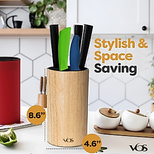 Vos Universal Knife Block - Countertop Knife Block Without Knives - Knife Holder with Non-Slip Base Sturdy Knife Organizer - Space Saving Knife Stand, Sleek & Modern Knife Rack - Bamboo