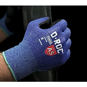 MAGID ANSI A5 D-ROC AeroDex 18-Gauge Work Gloves, 12 Pairs, Foam Nitrile Coated, Size 9/Large, Blue