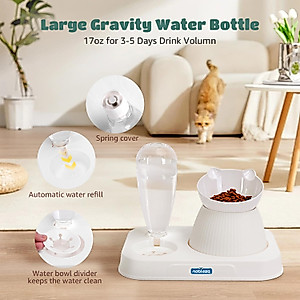 Nobleza 3-in-1 Slow Pet Feeder Bowl Bottle Set, Automatic Pet Dispenser Treat Food & Water Bowl with 15° No Spill Tilted Raised Bowl for Cat Dog Small Medium Pet Kitten Puppy Bunny Healthy Food Water