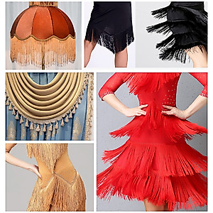 OLYCRAFT 10.4 Yards Polyester Tassel Fringe Trim 11 inch Wide Sewing Fringe Trim Lace Long Lenth Polyester Tassel for DIY Latin Dress - Black