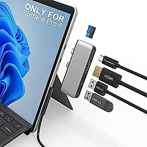 Surface Pro 8 Hub Docking Station with 4K HDMI, USB-C Thunerbolt 4 (Display+Data+PD Charging), USB 3.0, USB 2.0, TF Card Slot, Triple Display (Surface Pro 8+HDMI+USB C) for Microsoft Surface Pro 8