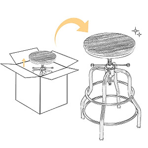 Yaheetech Industrial Bar Stool Vintage Counter Rustic Counter Height Metal Bar Stool Adjustable with Round Wood Seat Kitchen/Dining/Cafe Chair 20-27 Inch Tall, Brown, 1PCS