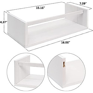 BESSLEE Floating Book Shelves for Kid’s Room, Minimalist Nursery Wall Décor Toddler Storage Natural Wood, 16” Long Bathroom Bedroom Living Room Office Hanging Organizer, Set of 2, Classic White