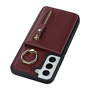 Jaorty for Samsung Galaxy S22 5G Phone Case for Women with Card Holder,Galaxy S22 Case Wallet Crossbody Lanyard with Strap,Credit Card Slots Kickstand Case with Ring Holder,6.1 Inch,Burgundy