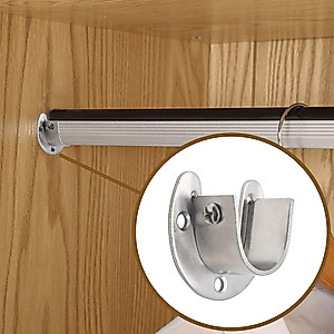 Seimneire 2pcs Heavy Duty Stainless Steel Rod Socket, Wardrobe Bracket Flange Rod Holder Closet Rod End Supports Fit 1" Diameter, U Shaped - Silver