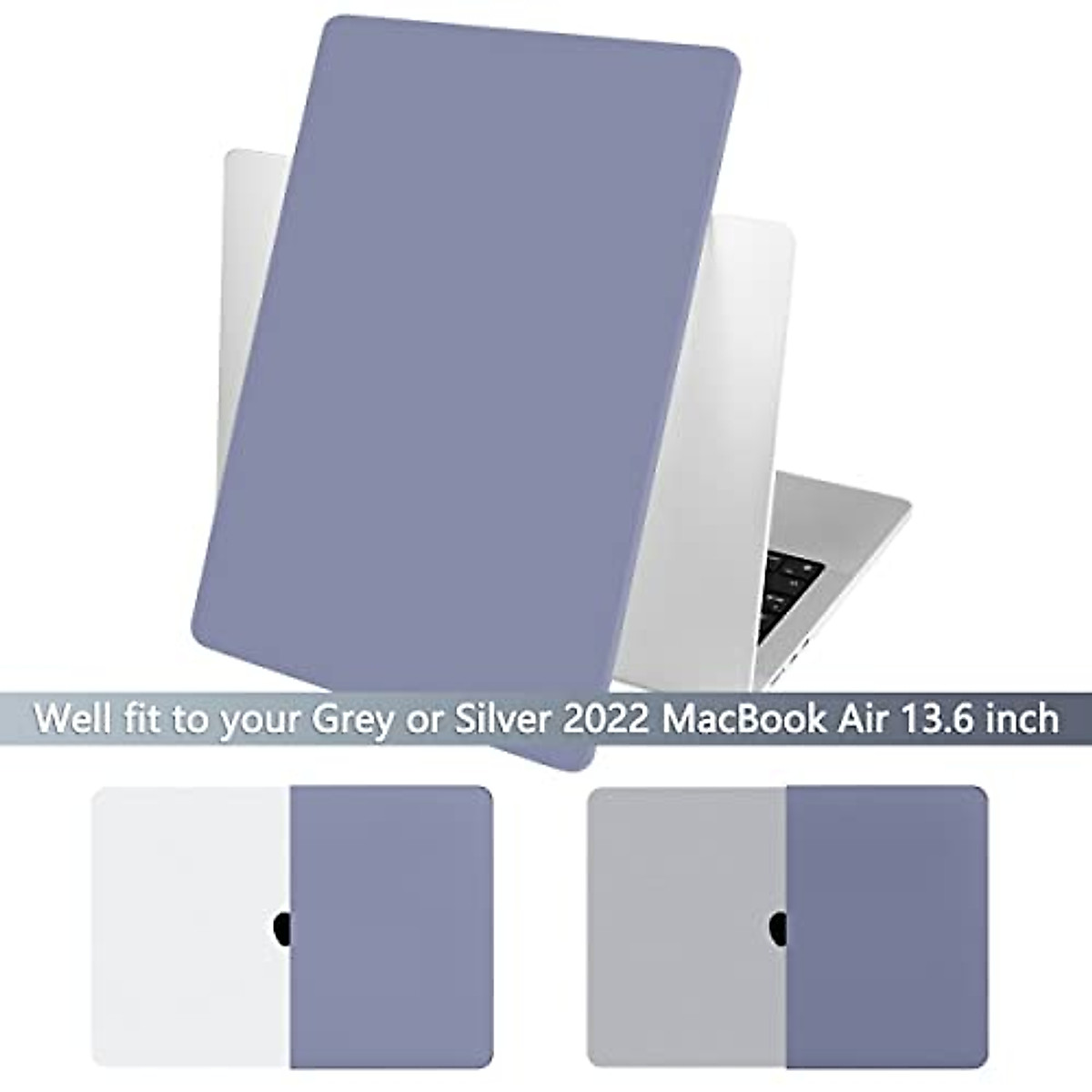 Batianda Compatible with New MacBook Air 13.6 inch Case 2022 2024 with M2 M3 Chip Model A2681/A3113, Rubberized Smooth Touch Plastic Protective Hard Shell Keyboard Cover, Lavender Grey