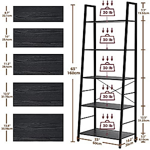 Gadroad 5-Tier Ladder Shelf, Free Standing Display Bookcase with Metal Frame, Ladder Shelves Plant Shelf for Living Room/Office/Balcony/Bathroom/Bedroom, Grey