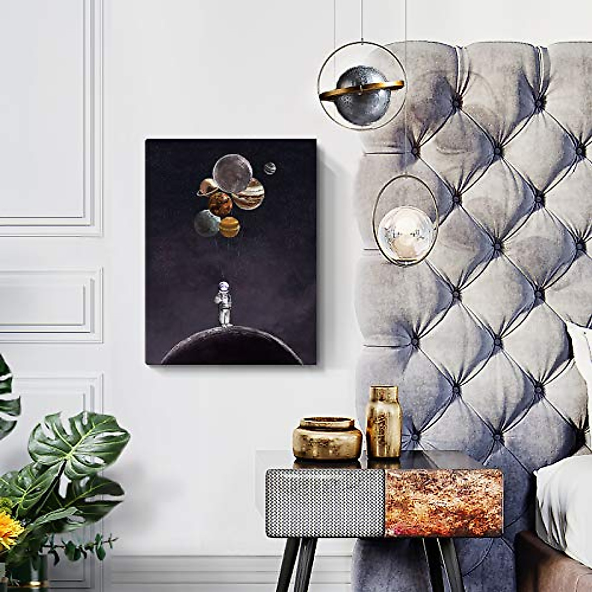 Inspirational Wall Art for Office Outer Space Decor Motivational Canvas Print Astronaut Holding Planet Creative Picture Framed Artwork for Bathroom Bedroom Kids Girls Boys Childrens Room 12x16inch