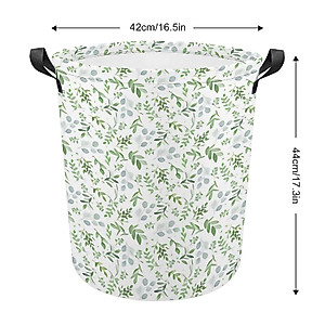 RENJUNDUN Clothes Basket Laundry Hamper with Handles Eucalyptus Greenery Pattern Storage Organizer Perfect for Kids Boys Girls Toys Room, Bedroom, Nursery,Home,Gift Basket, 17.3 inch H x 16.5 inch D
