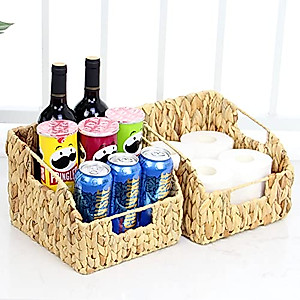 Casaphoria Square Irregular Hyacinth Storage Baskets Natural Hand Woven Water Hyacinth Snacks Basket Durable Rectangular Fruits Baskets with Built-in Handles Towel Toilet Paper Basket，2-Pack
