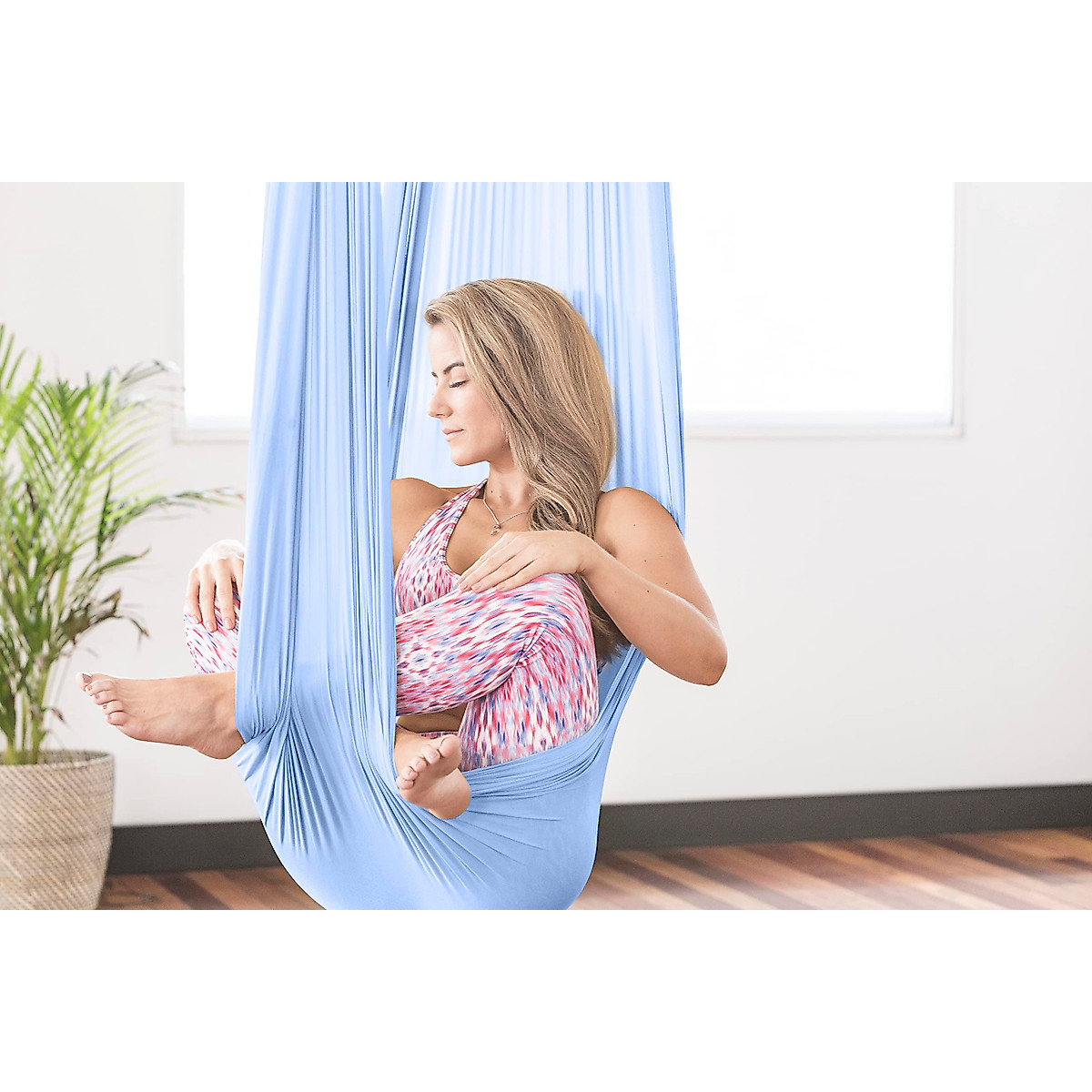 PINC Active Silk Aerial Yoga Swing & Hammock Kit for Improved Yoga Inversions, Flexibility & Core Strength - Blue