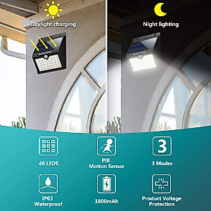 Daffodil Solar Lights Outdoor LEC800B - 46 LED Solar Motion Sensor Security Lights with 270 ° Wide Angle/3 Lighting Modes/IP65 Waterproof/for Garden Fence Patio Garage Front Door Yard Deck