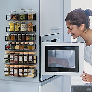 Magnetic Spice Rack Organizer 6 Pack, Magnetic Spice Rack for Refrigerator, Magnetic Shelf for Holding Spices, Jars, Seaoning and Bottle, Metal&Black