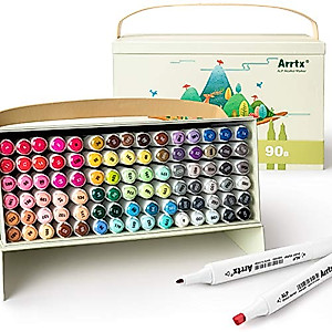 Arrtx Markers Alcohol Markers ALP 90 Colors with Dual Tips, Permanent Art Marker Pen for Artist Adults Coloring, Drawing, Comic, Anime, Manga, Illustration, Painting,Sketching,Christmas Gift