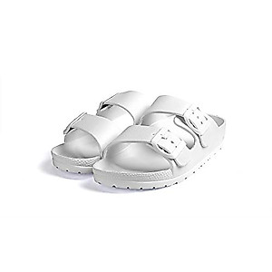 Qtdstz Women's Comfort Slides Summer Double Buckle Adjustable EVA Flat Sandals