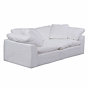 Sunset Trading Cloud Puff 2 Piece Modular Performance White Sectional Slipcovered Sofa, Moisture Resistant Fabric,