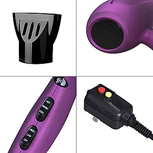 Matte Purple Hair Dryer 1875W Powerful Fast Drying Negetive Ion Blow Dryer Strong Air Flow 2 Speed & 3 Heat Settings DC Motor Plus One Concentrator