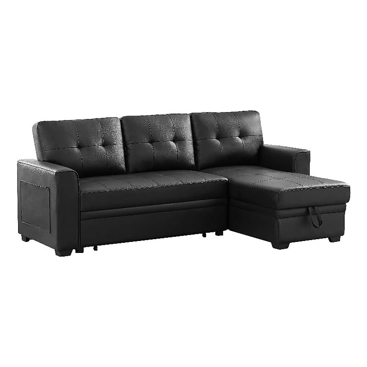 INFINI FURNISHINGS Reversible Faux Leather Pocket Sleeper Sofa in Black