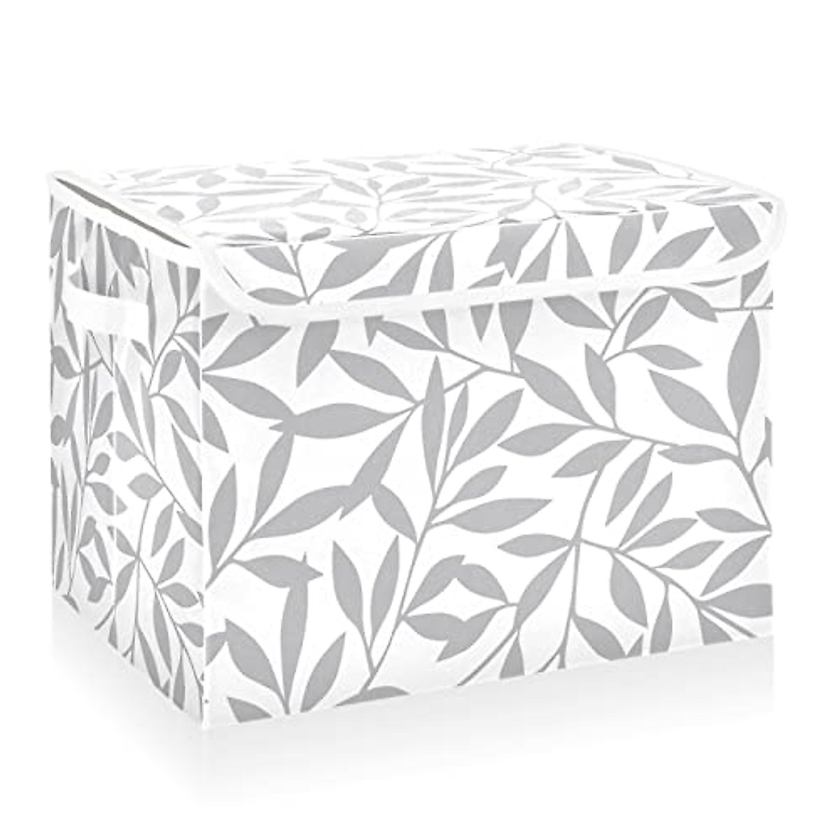 CaTaKu Leaf Grey Storage Bins with Lids and Handles, Fabric Large Storage Container Cube Basket with Lid Decorative Storage Boxes for Organizing Clothes