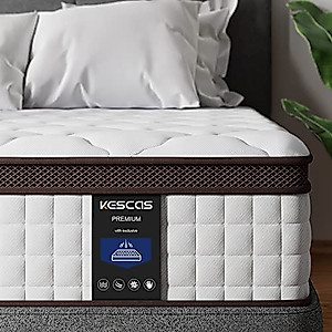 Kescas 10 Inch Memory Foam Hybrid Twin Mattress - Heavier Coils for Durable Support - Pocket Innersprings for Motion Isolation - Pressure Relieving - Medium Firm - Made in North America
