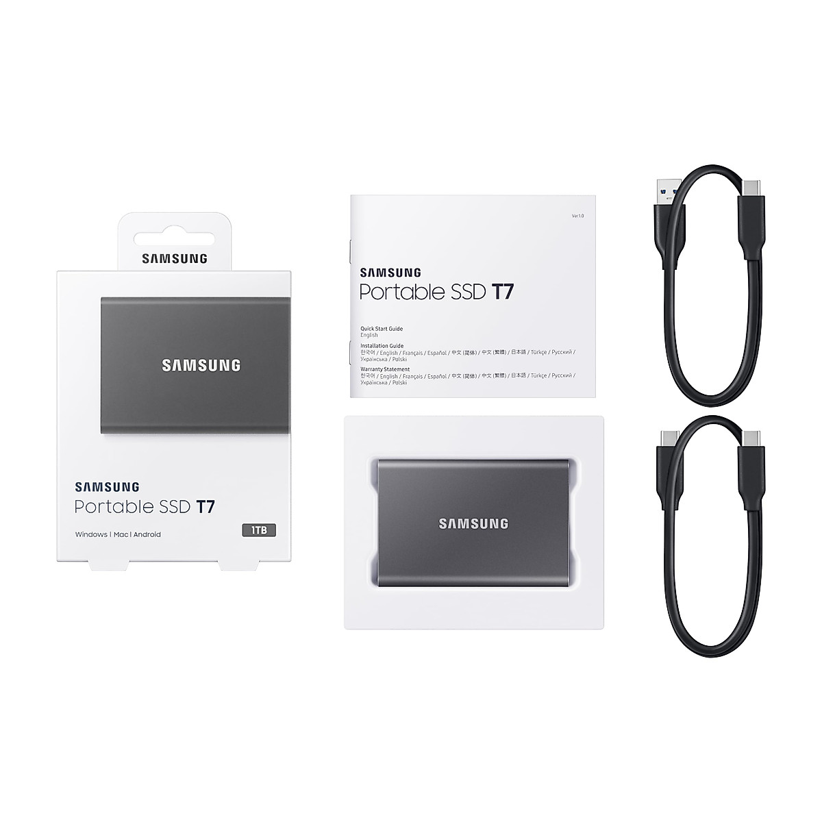 SAMSUNG SSD T7 Portable External Solid State Drive 1TB, Up to USB 3.2 Gen 2, Reliable Storage for Gaming, Students, Professionals, MU-PC1T0T/AM, Gray