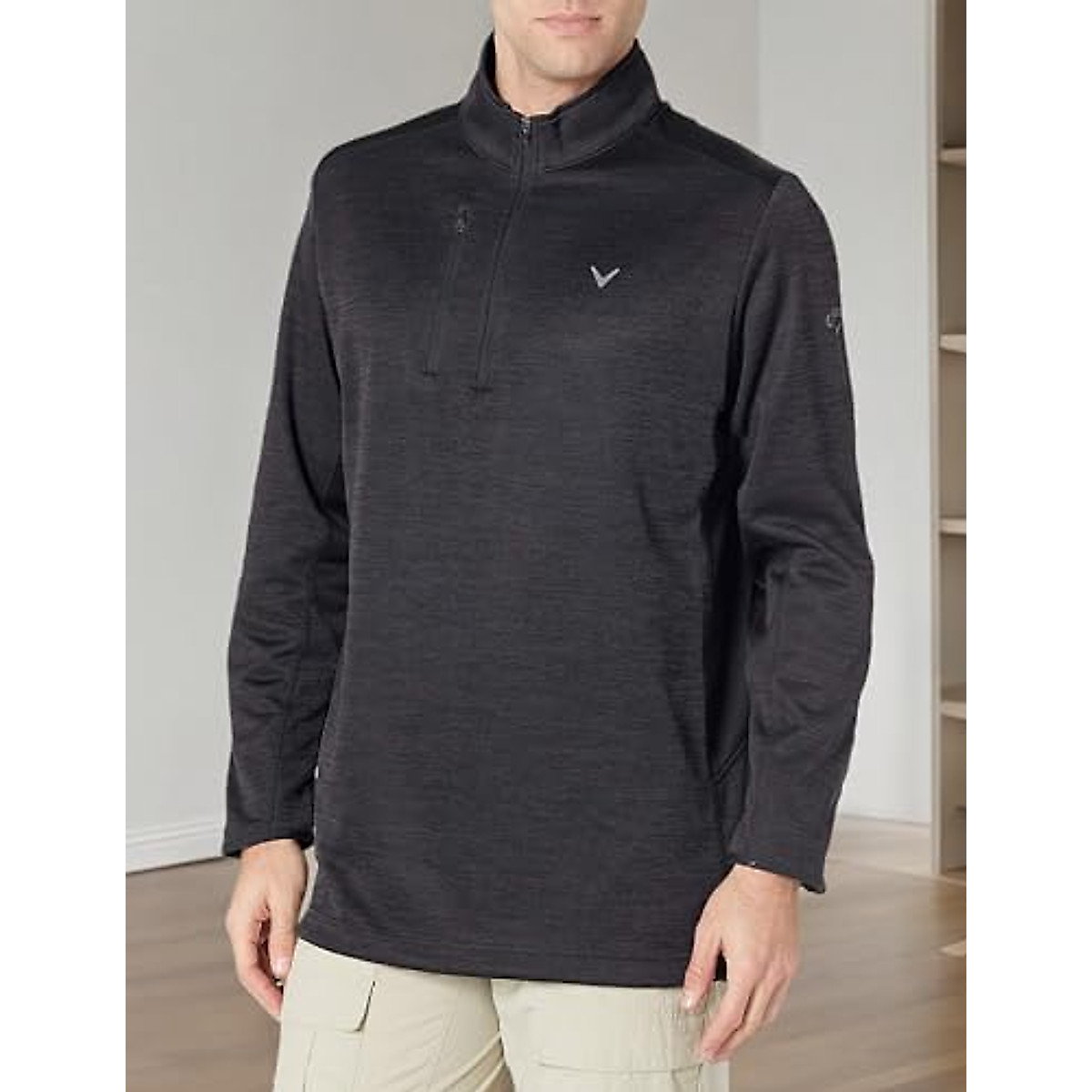Callaway Men's Weather Series Dual Action Aquapel Block Swing Tech 1/4 Zip Golf Pullover, Black Grey Heather, X Large
