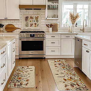 Artoid Mode Flowers Fall Kitchen Mats Set of 2, Autumn Home Decor Low-Profile Kitchen Rugs for Floor - 17x29 and 17x47 Inch