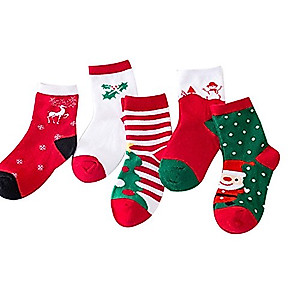 LITOON Christmas Socks Children Socks Christmas Kid Socks for Kid Boy Girl 5 Pairs (M(4-6 years))