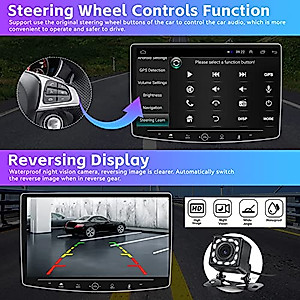 Android 11 Single Din Car Stereo 10 inch Rotatable Angle Screen Touch Screen Android Head Unit Support GPS Navigation FM RDS Bluetooth HiFi WiFi USB Mirror Link + Backup Camera&MIC