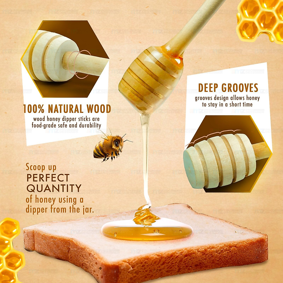 10 Pcs Honey Dipper Sticks - 6 Inch Wooden Honeycomb Sticks, Honey Stirrer Stick For Honey Jar Dispense Drizzle Honey and Wedding Party Favors Gift