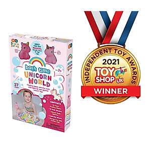 Buddy and Barney Bath Unicorn World Activity Set | Light up Floating Bath Toys for Toddlers | Set of 12 Floating Jigsaw Puzzle, 12 Foam Bath Stickers and Unicorn Water Squirter with Mesh Storage Bag