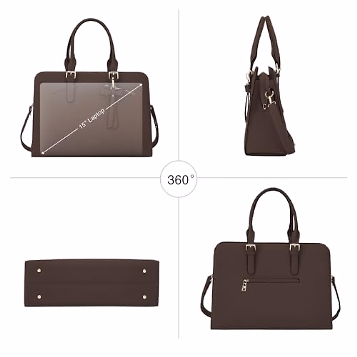 TOPDesign Laptop Bag for Women, Waterproof PU Leather Work Briefcase fits 15.6 Inch Computer, Large Tote Messenger Shoulder Bag, Stylish Business Purse Handbag Satchel (Brown)