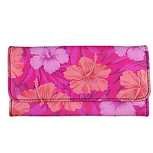 Howilath Womens Hibiscus Flower Wallet Clutch Organizer With Change Pocket, Credit Card Clutch Long Purse for Women - Hot Pink