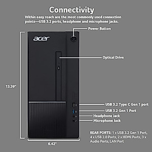 Acer Aspire TC-1750-UR12 Desktop | 12th Gen Intel Core i5-12400 6-Core Processor | 16GB 3200MHz DDR4 | 512GB NVMe M.2 SSD | 8X DVD | Intel Wireless Wi-Fi 6E AX211 | Bluetooth 5.2 | Windows 11 Home
