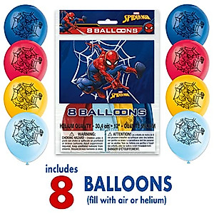Spiderman Birthday Party Supplies Set | Spiderman Party Supplies | Spiderman Birthday Decorations | Serves 16 Guests | With Balloons, Banner, Table Cover, Plates, Cups, Napkins, Masks, Button