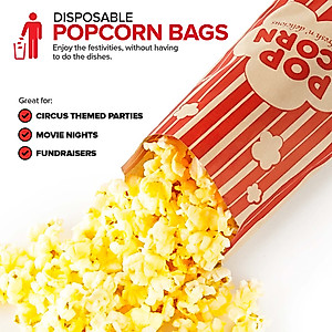 2 oz Paper Popcorn Bags Bulk (100 Pack) Large Kraft & Red Pop-corn Bag Disposable for Carnival Themed Party, Movie Night, Halloween, Popcorn Machine Accessories & Supplies, Individual Servings