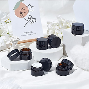 BENECREAT 10 Pack 5g Round Amber Glass Cream Jars Cosmetic Glass Jars with Leak-proof Gasket for Lotion, Cream and Other Beauty Product