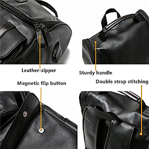 CHAO RAN Vintage Leather Backpack For Men Business Laptop Backpack With Charge Port Black Waterproof College School Bag