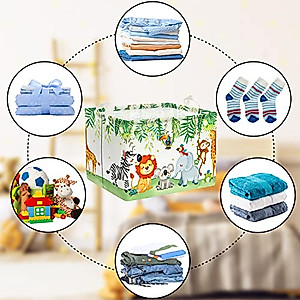 Clastyle Friendly Animals Party Nursery Storage Bins for Toys Books Rectangle Elephant Koala Monkey Safari Storage Basket Kids Collapsible Baby Gift Baskets for Bedroom, 15.7 * 11.8 * 11.8 in