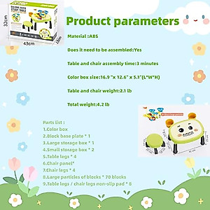 la-belle-vie 6-in-1 Activity Table for Kids, Sand/Water Table for Toddlers 1-3, Kids Table and Chair Set with Storage, 70 pcs Marble Run Building Blocks Classic Big Blocks (Green)